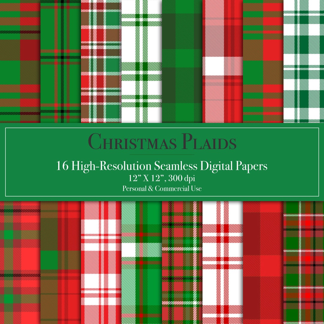 Christmas Plaids Digital Papers, Seamless Pattern, Scrapbook Paper ...