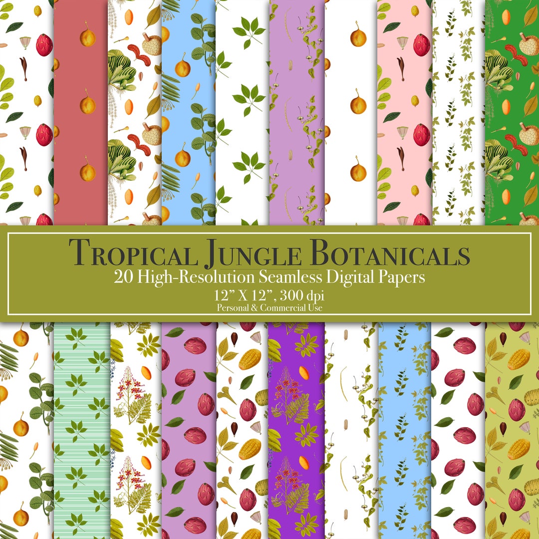 Jungle Digital Paper, Tropical Seamless Pattern Botanical Scrapbook ...