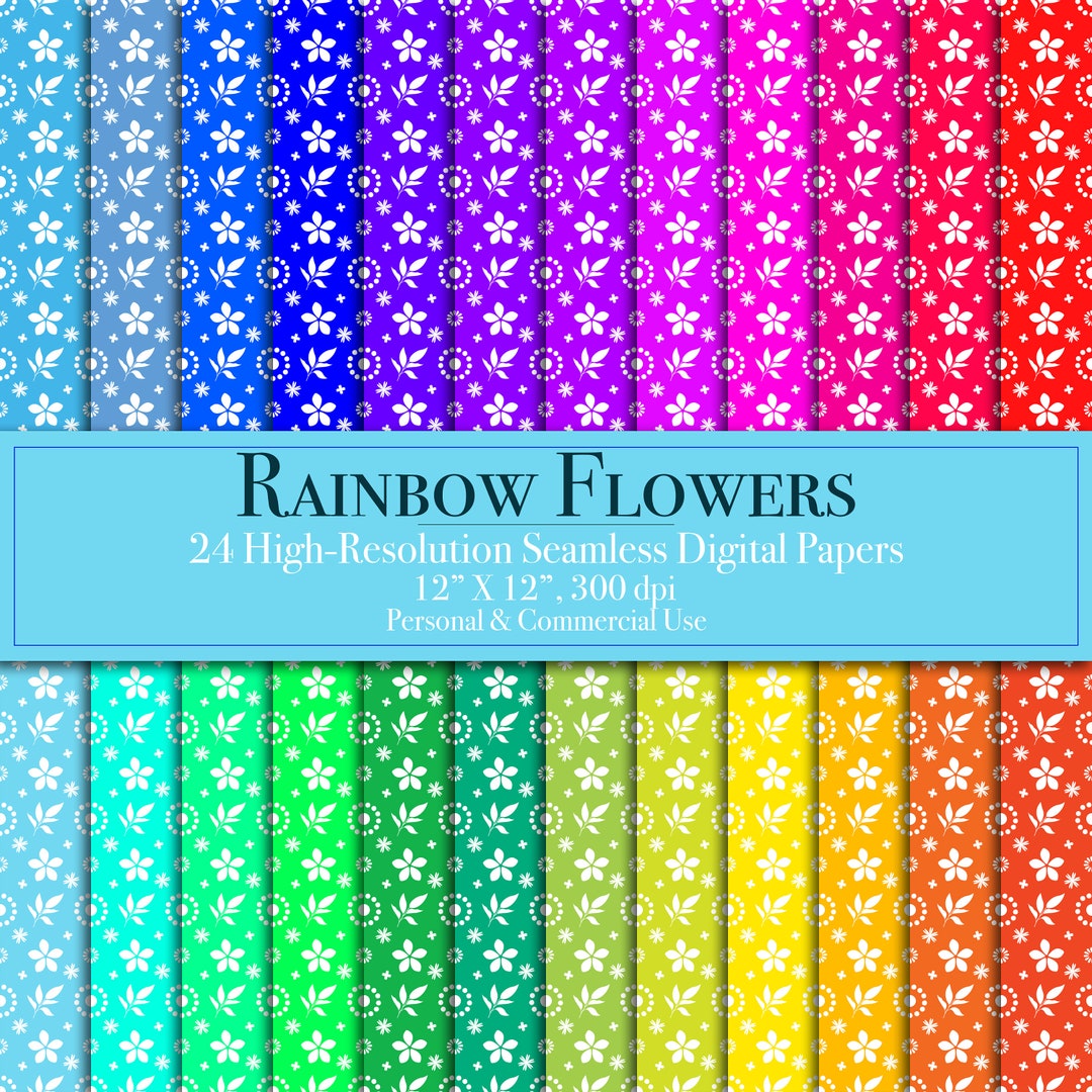 Rainbow Flowers Digital Paper Bundle, Seamless Pattern, Scrapbook Paper ...
