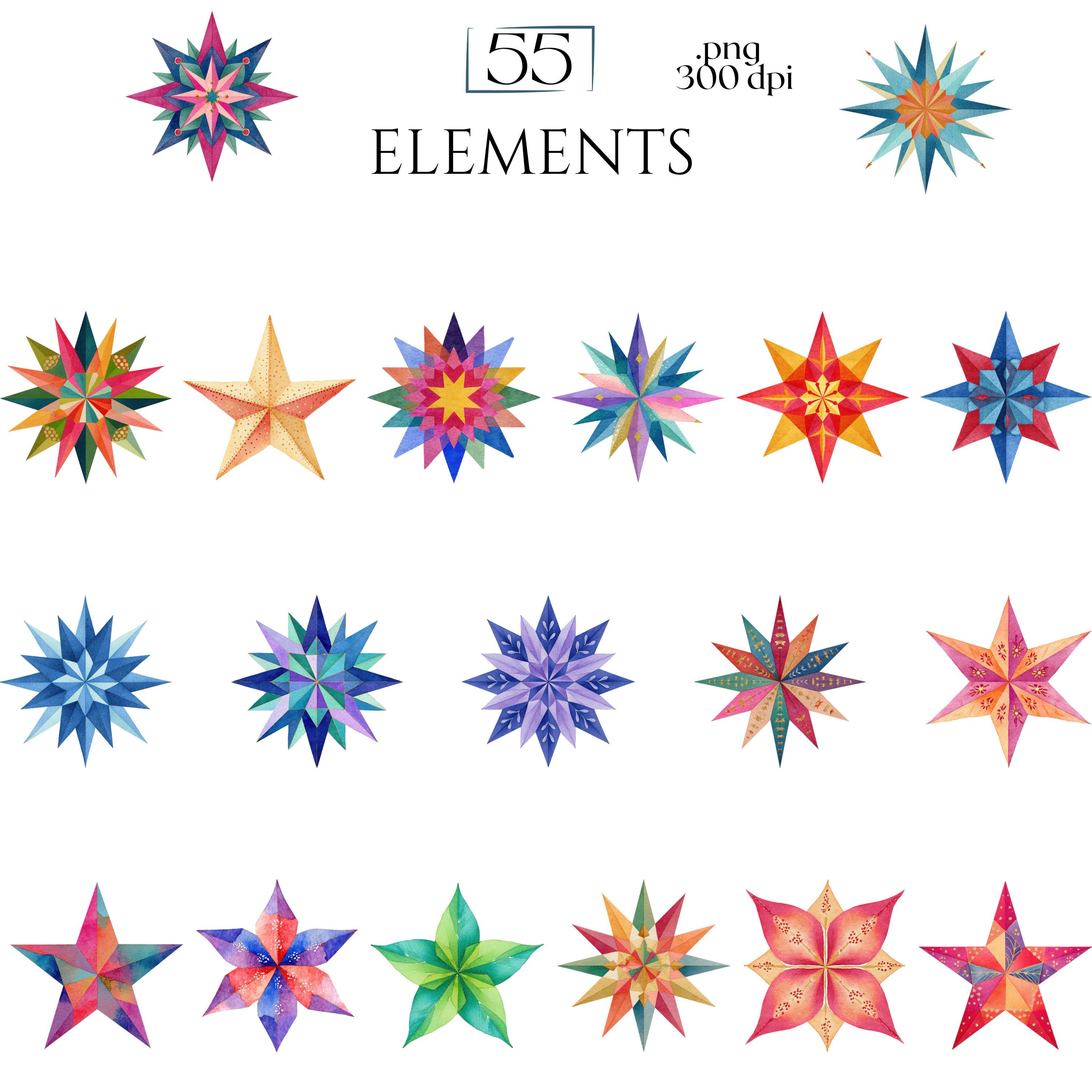 Watercolor Stars Clipart, Bright Celestial Star Graphics, Cosmic PNG ...