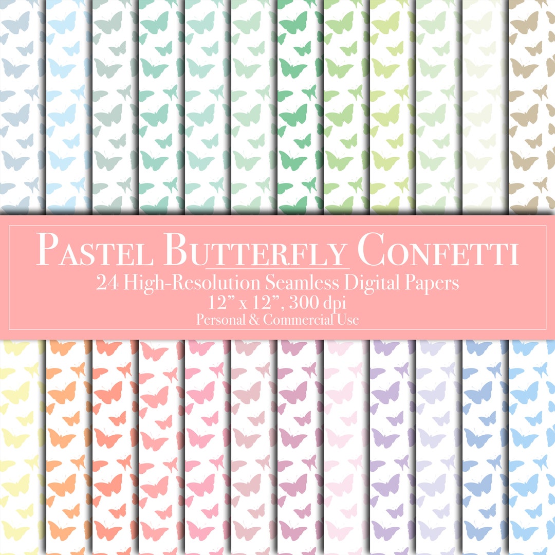 Pastel Butterfly Confetti Digital Paper, Scrapbook Seamless Pattern ...