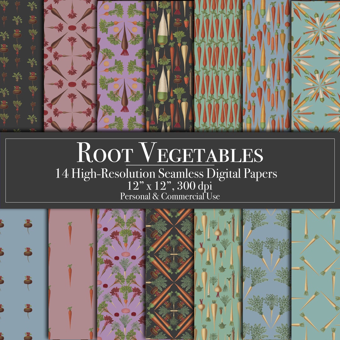Root Vegetables Digital Papers, Seamless Carrot Pattern Scrapbook Paper ...