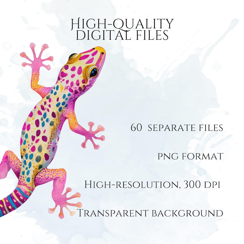 Gecko Clipart, Watercolor Gecko PNG Elements, Tropical Lizard ...