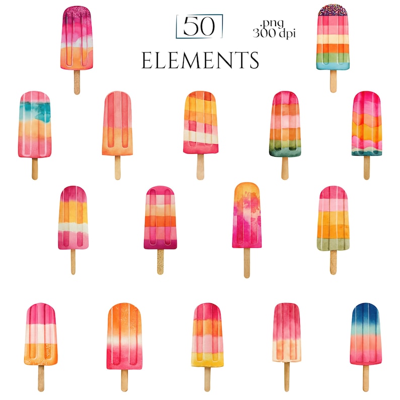 Watercolor Popsicles Clipart, Summer Ice Cream Bar Illustrations ...