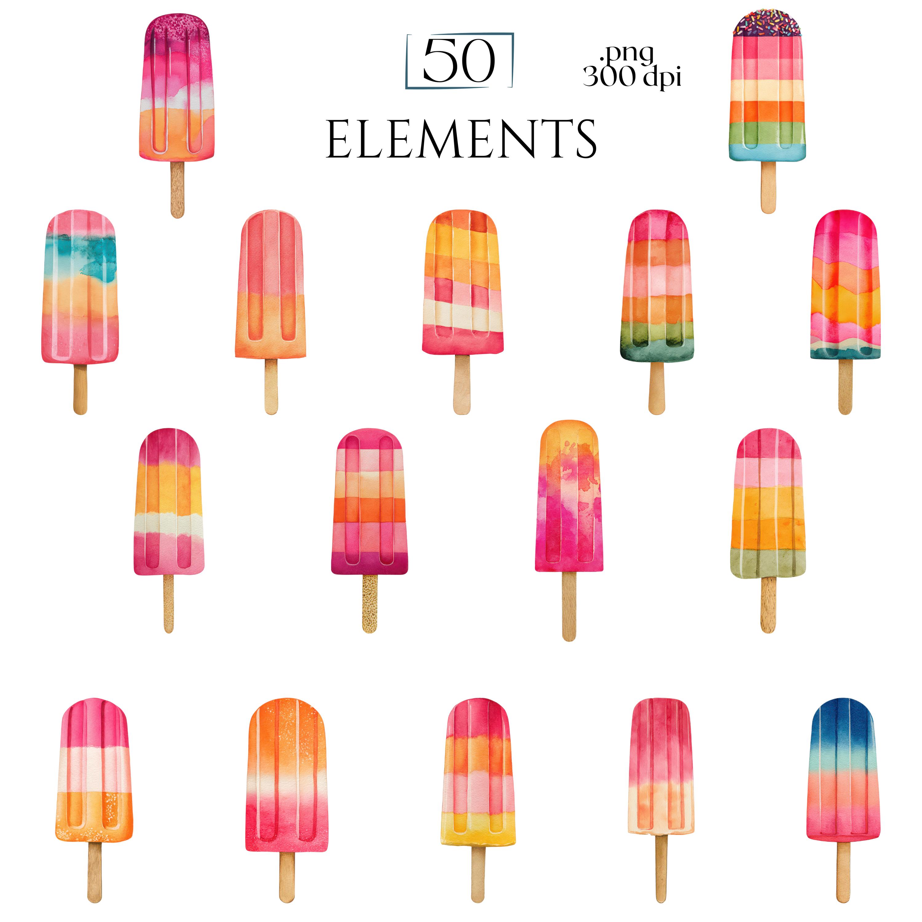 Watercolor Popsicles Clipart, Summer Ice Cream Bar Illustrations ...