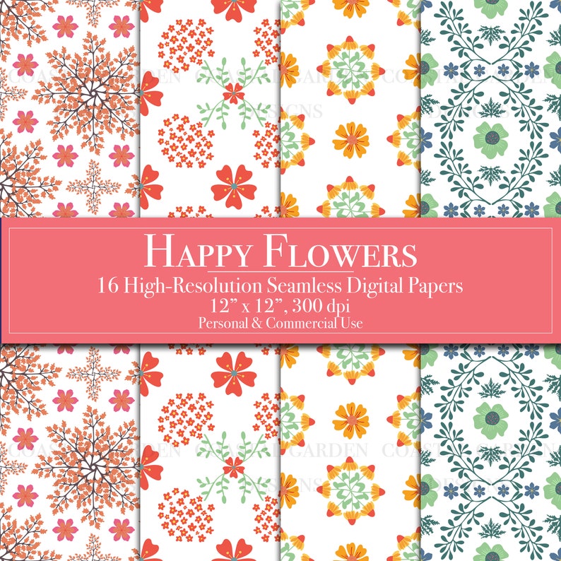 Spring Flowers Digital Papers, Seamless Pattern Scrapbook Paper ...