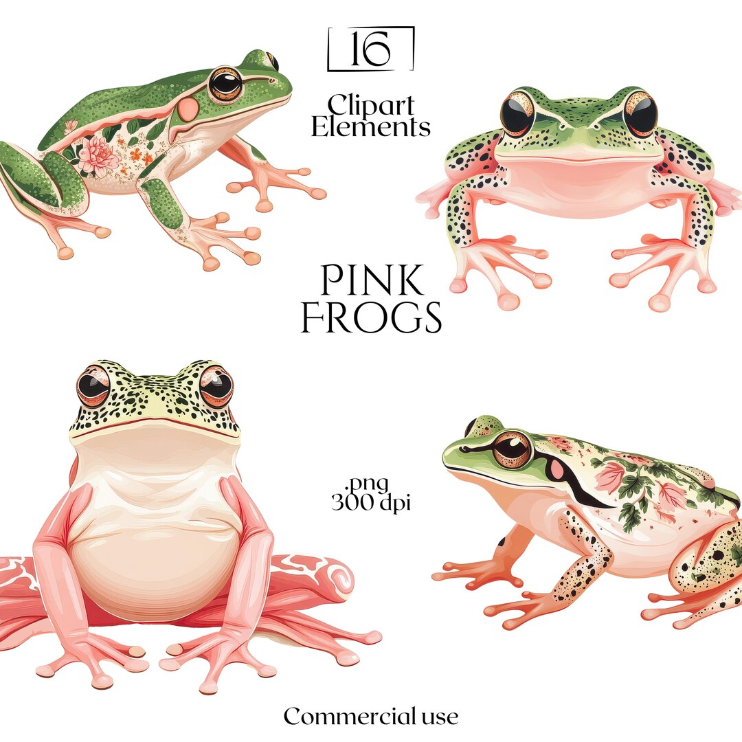 Pink Frogs Clipart, Reptile Clip Art Elements, Cute Frog Stickers, Frog ...