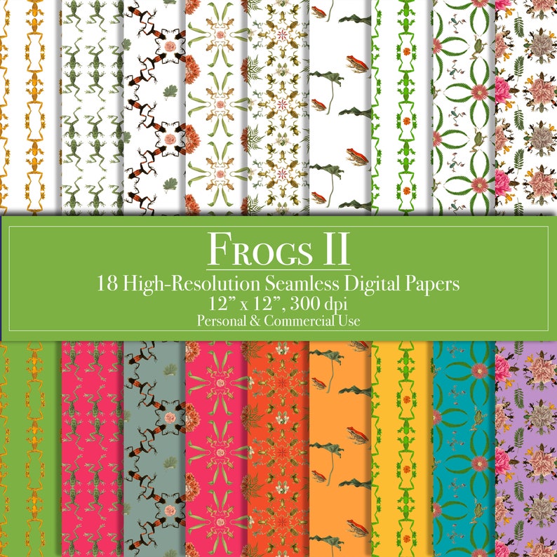 Frogs Digital Paper Megabundle, Seamless Pattern Scrapbook Paper ...