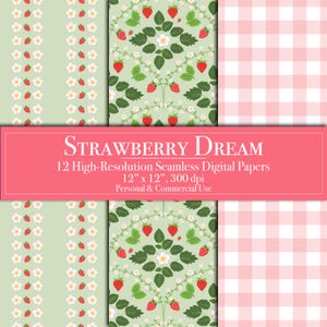 Strawberry Digital Paper Cute Strawberries Seamless Digital Scrapbook ...