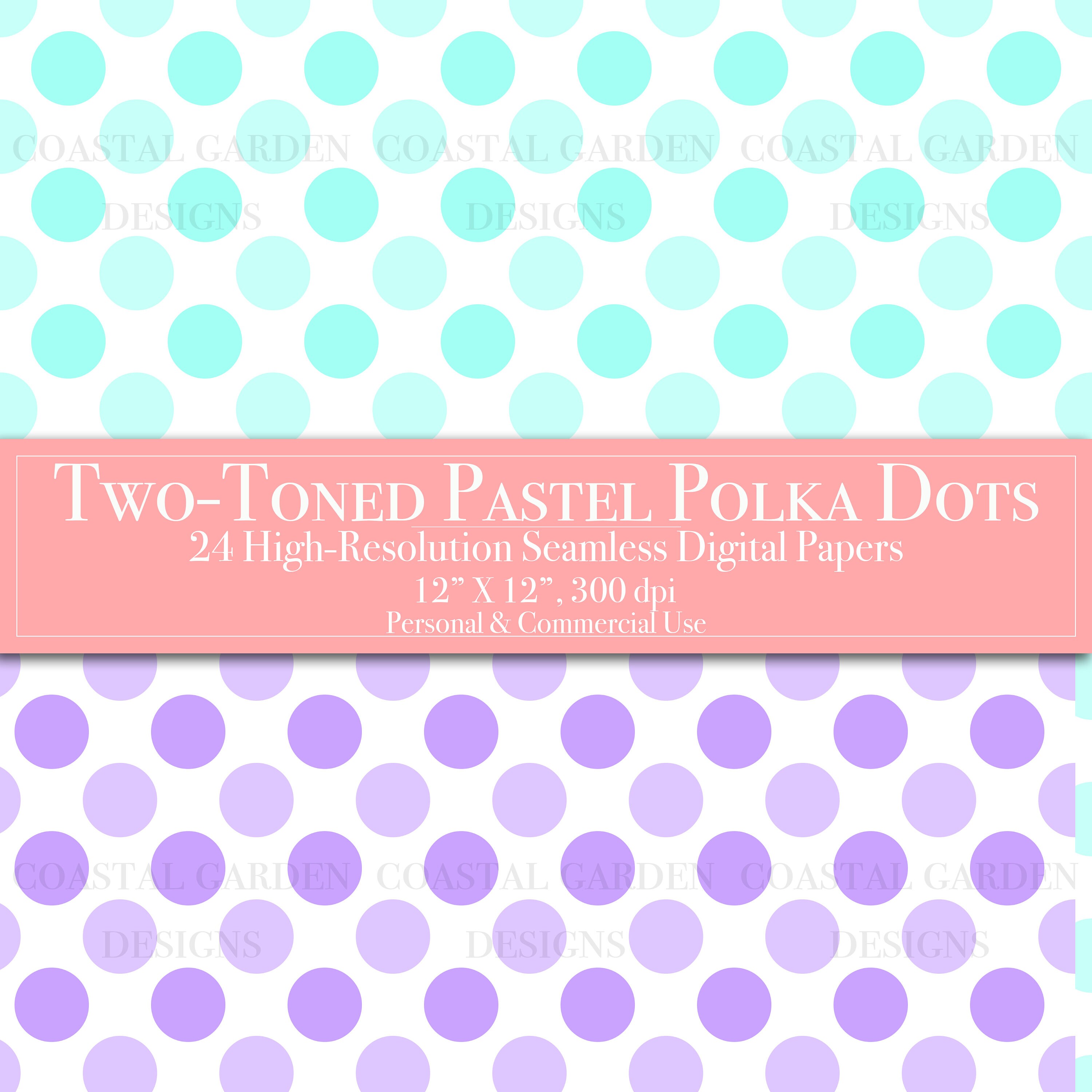 Pastel Rainbow Two-toned Polka Dots Digital Paper, Seamless Pattern ...