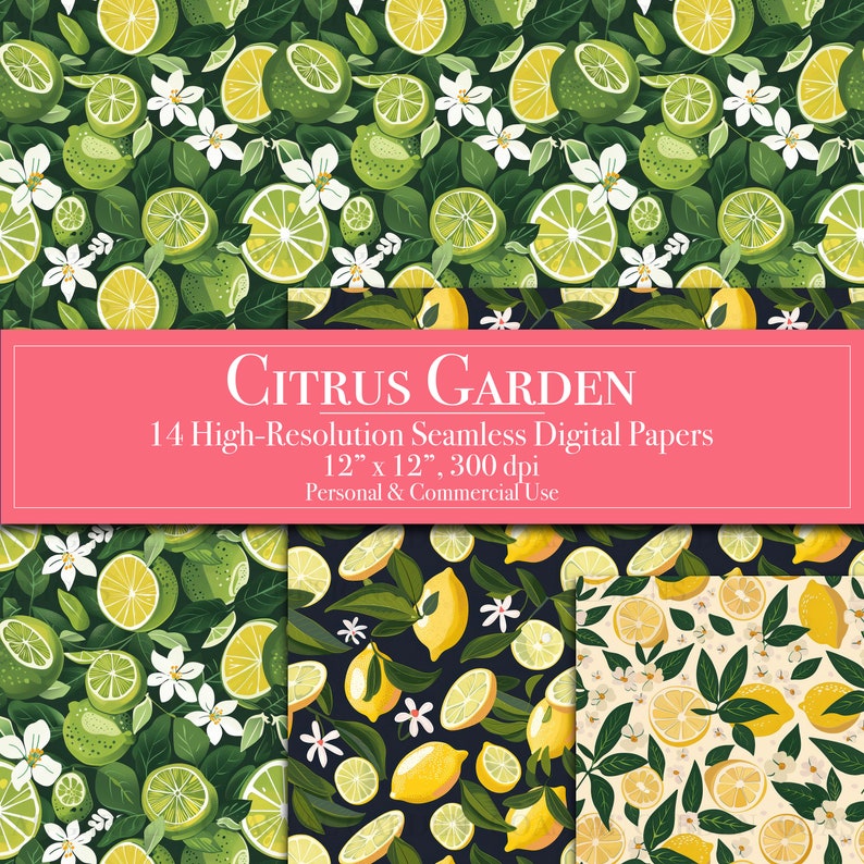 Citrus Garden Digital Papers, Orange Seamless Pattern Scrapbook Paper ...