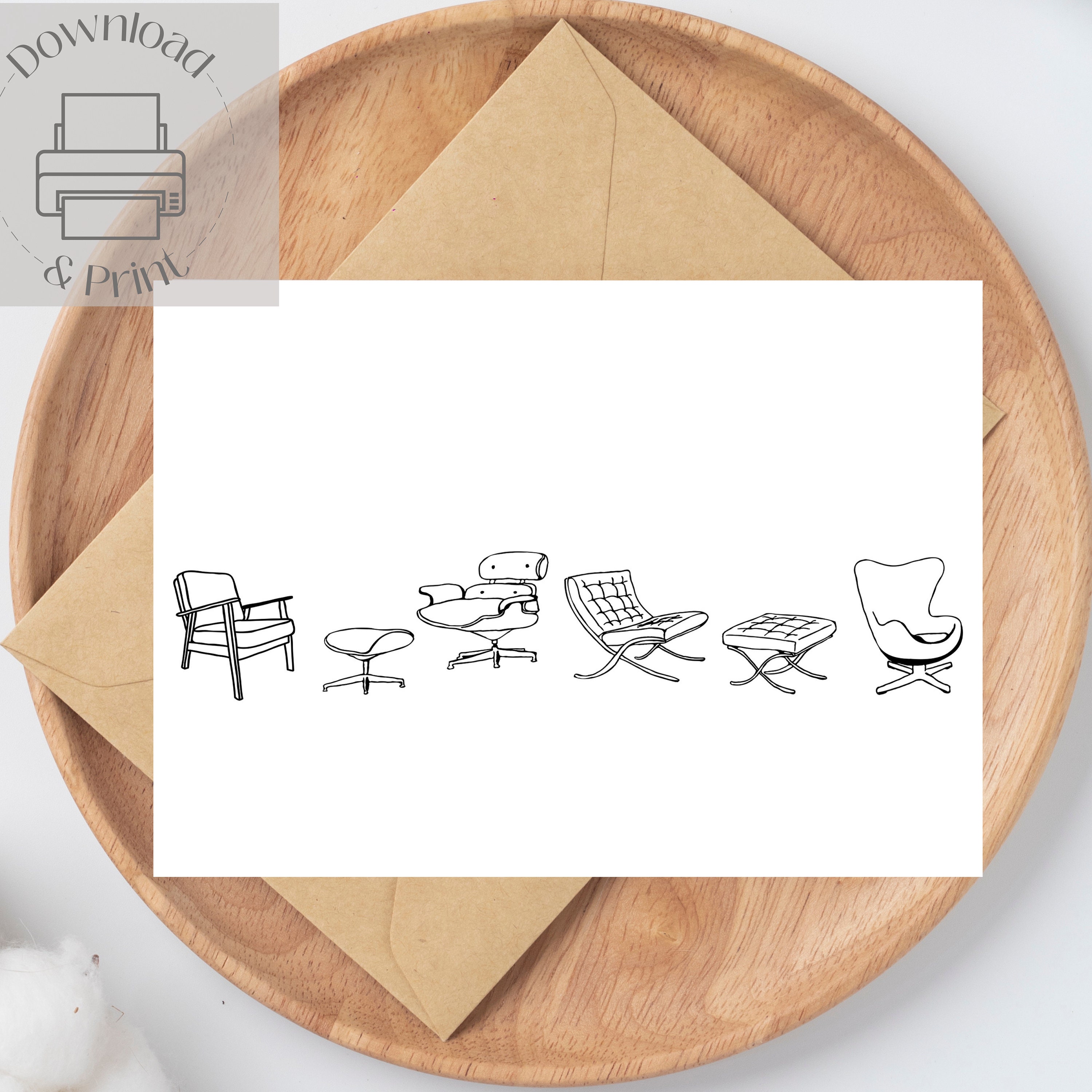 Mid-century Modern Chairs II Printable Blank Card, Instant Download ...