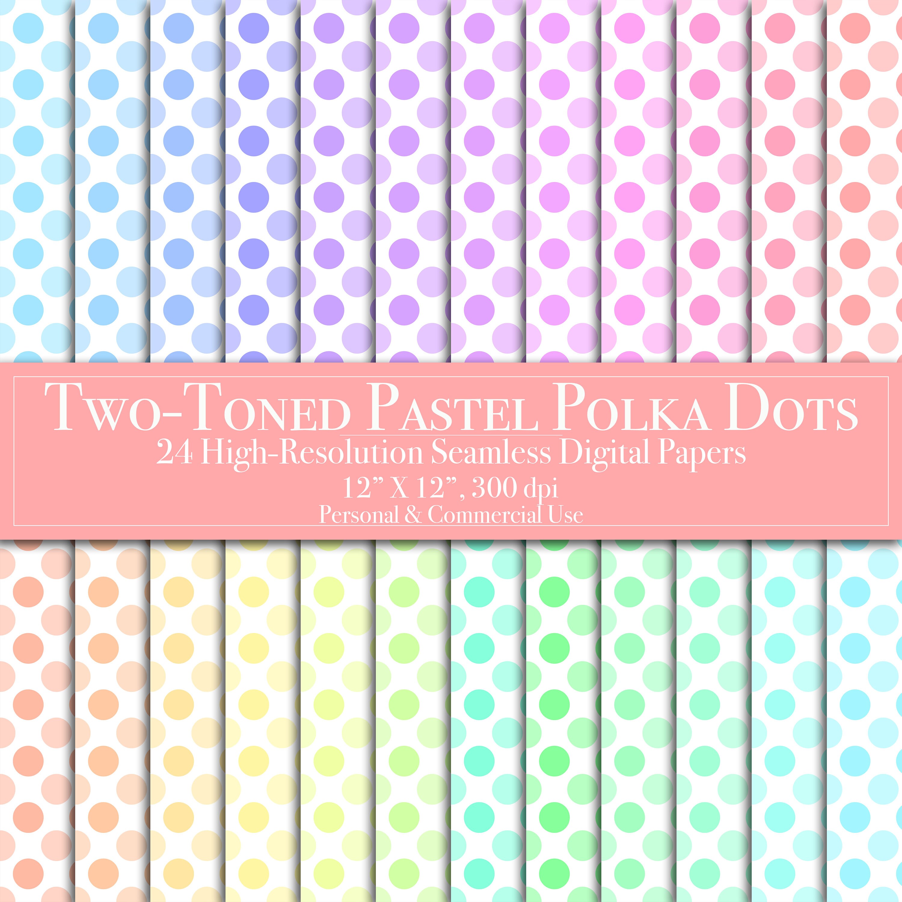Pastel Rainbow Two-toned Polka Dots Digital Paper, Seamless Pattern ...