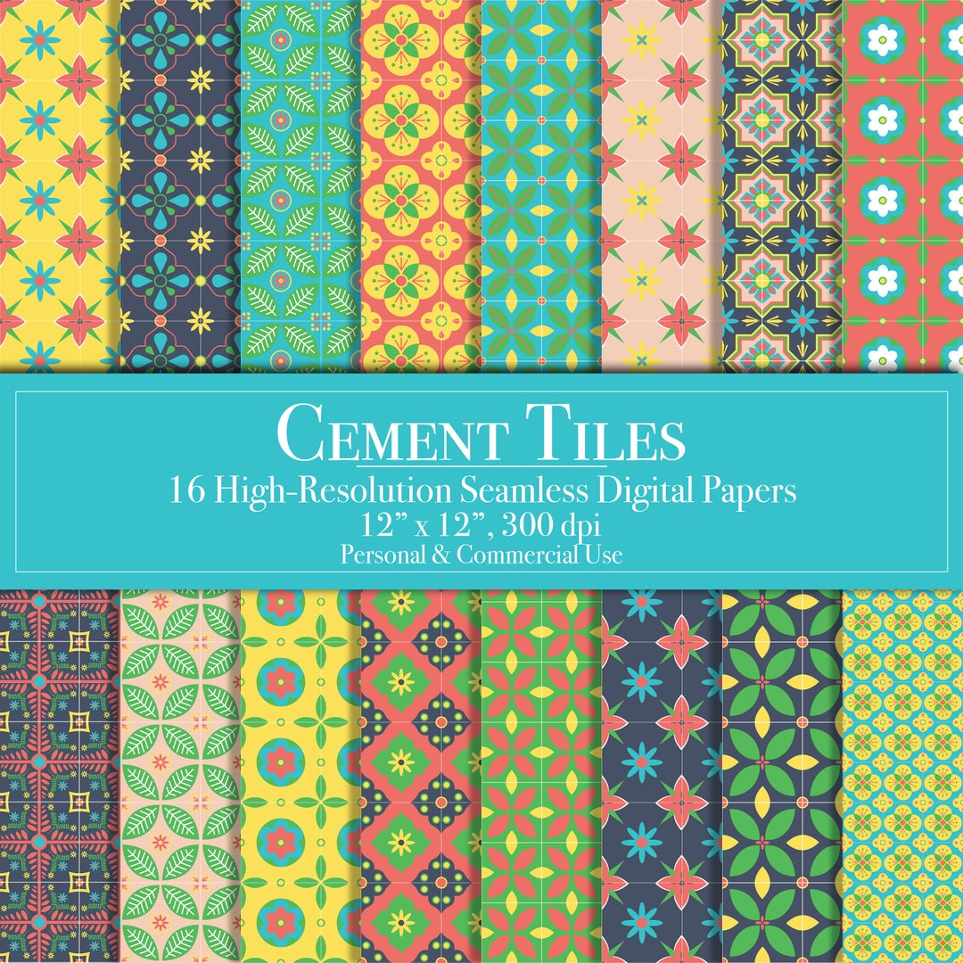 Cement Tiles Digital Paper Bundle, Seamless Patterns Scrapbook Paper ...