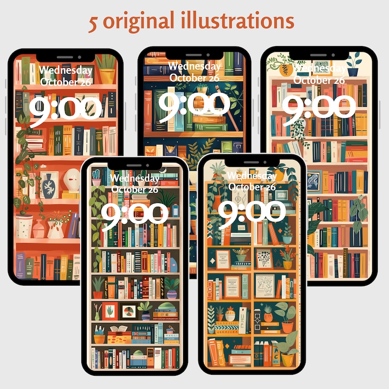 5 Book Lovers iPhone Android Wallpapers, Digital Download, Unique Phone ...