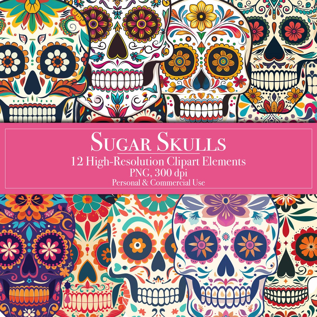 Sugar Skulls Clipart, Dia De Los Muertos Clip Art, Day of the Dead ...