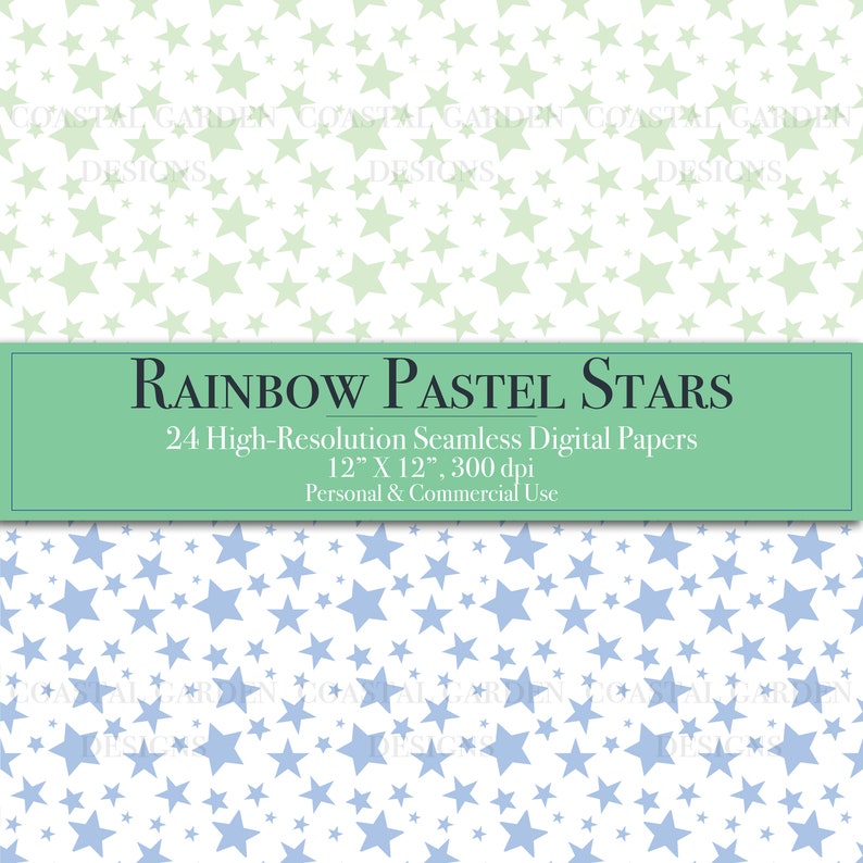 Pastel Star Pattern Digital Paper Bundle, Seamless, Commercial Use ...