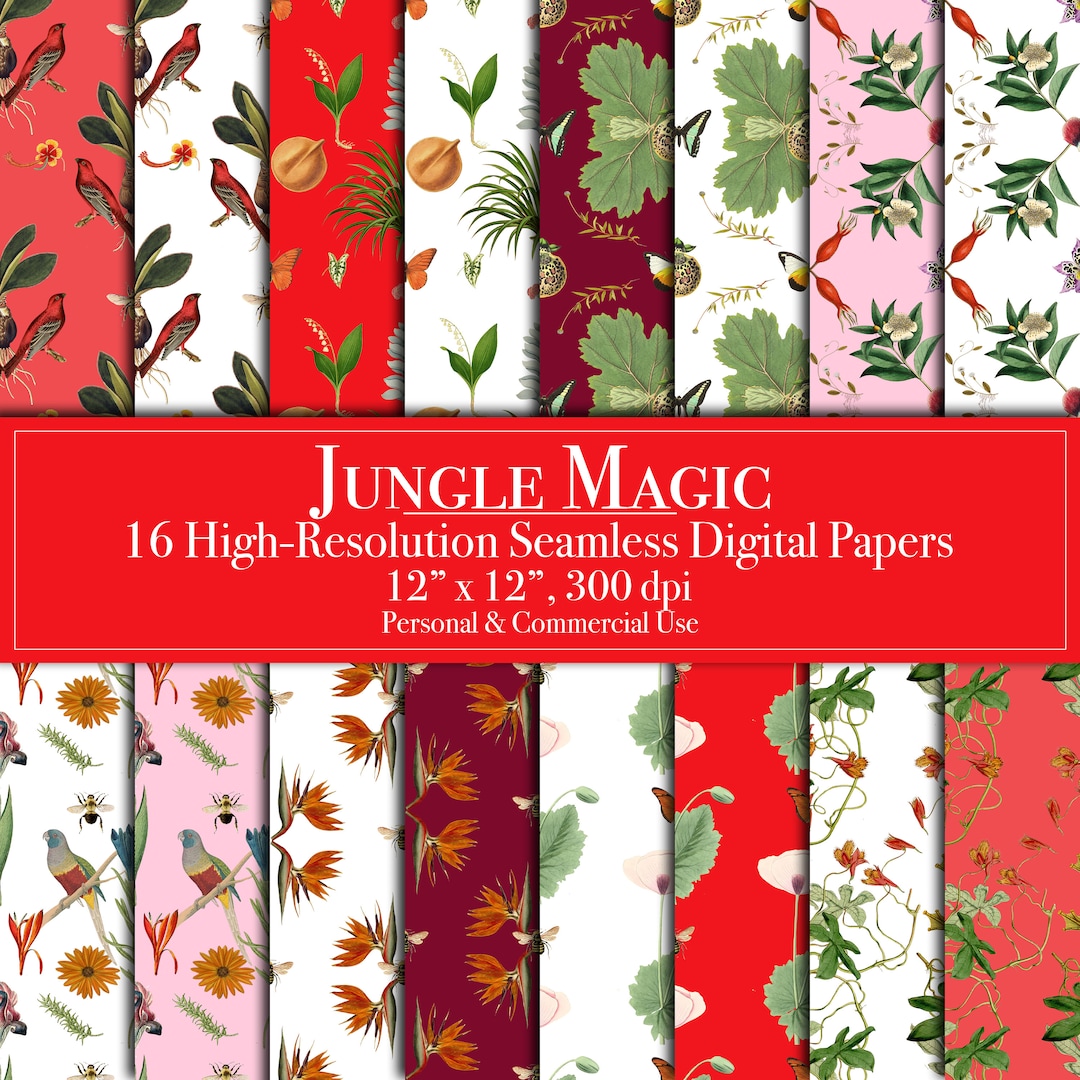 Jungle Nature Digital Paper, Seamless Pattern Scrapbook Paper ...