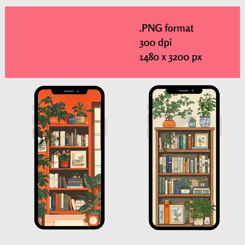 5 Bookcase iPhone Android Wallpapers, Reader's Digital Download, Phone ...