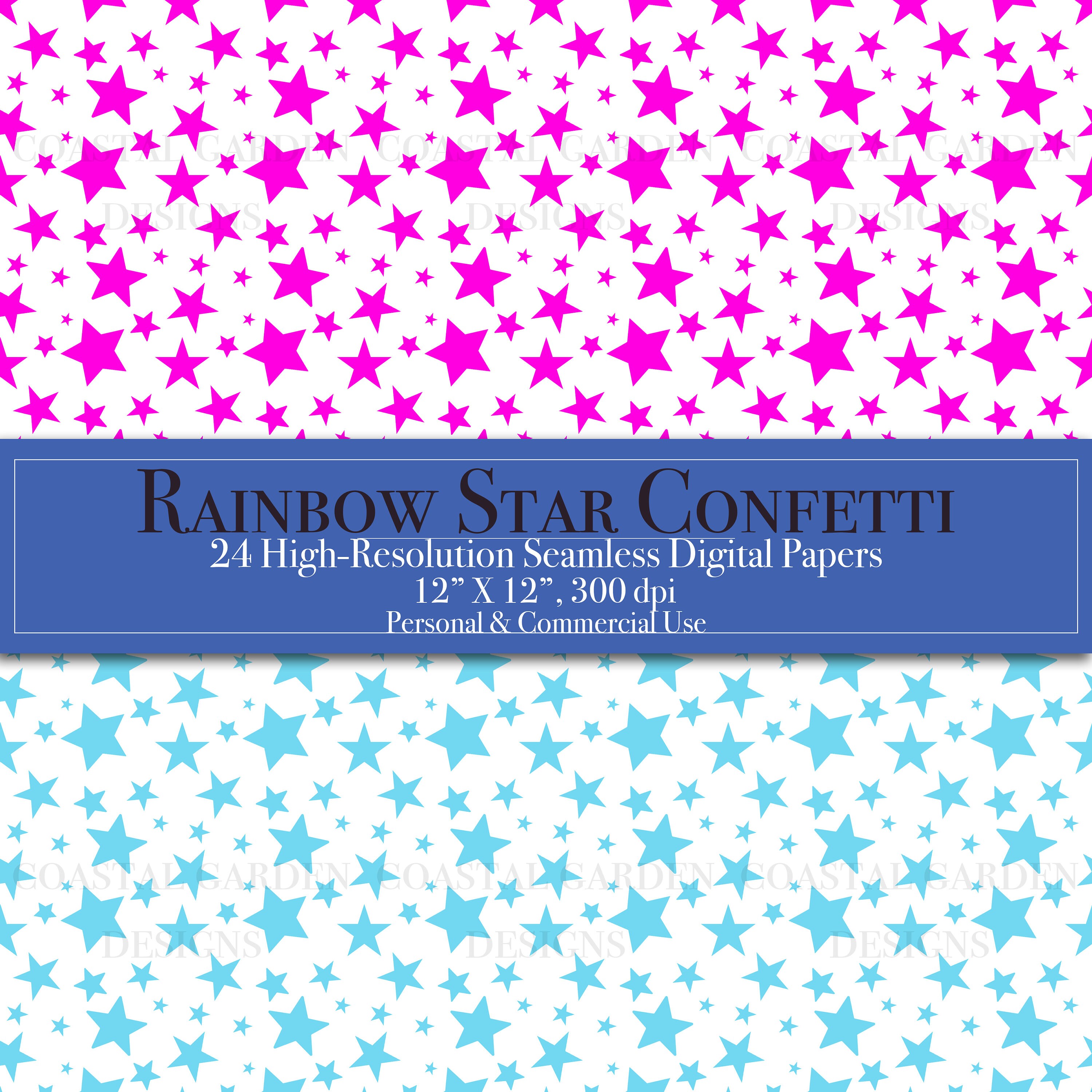 Rainbow Star Confetti Digital Paper Bundle, Seamless Pattern Set ...
