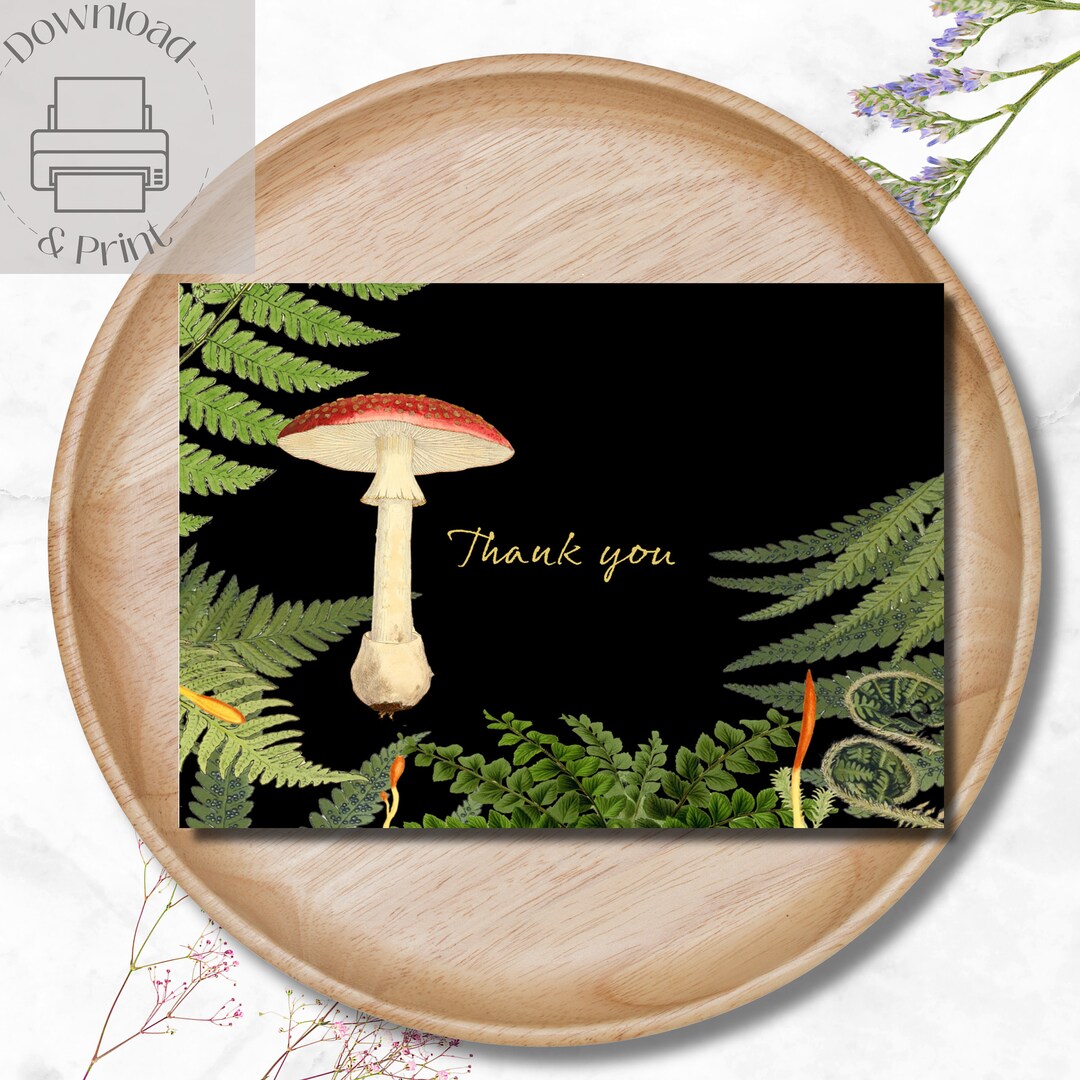 Printable Mushroom Forest Thank You Card, Instant Download Print at ...
