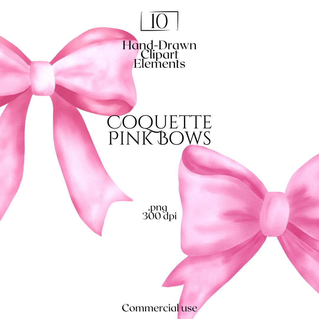Coquette Pink Bows Clipart, Cute Rose Ribbon Stickers, Pink Ribbon ...
