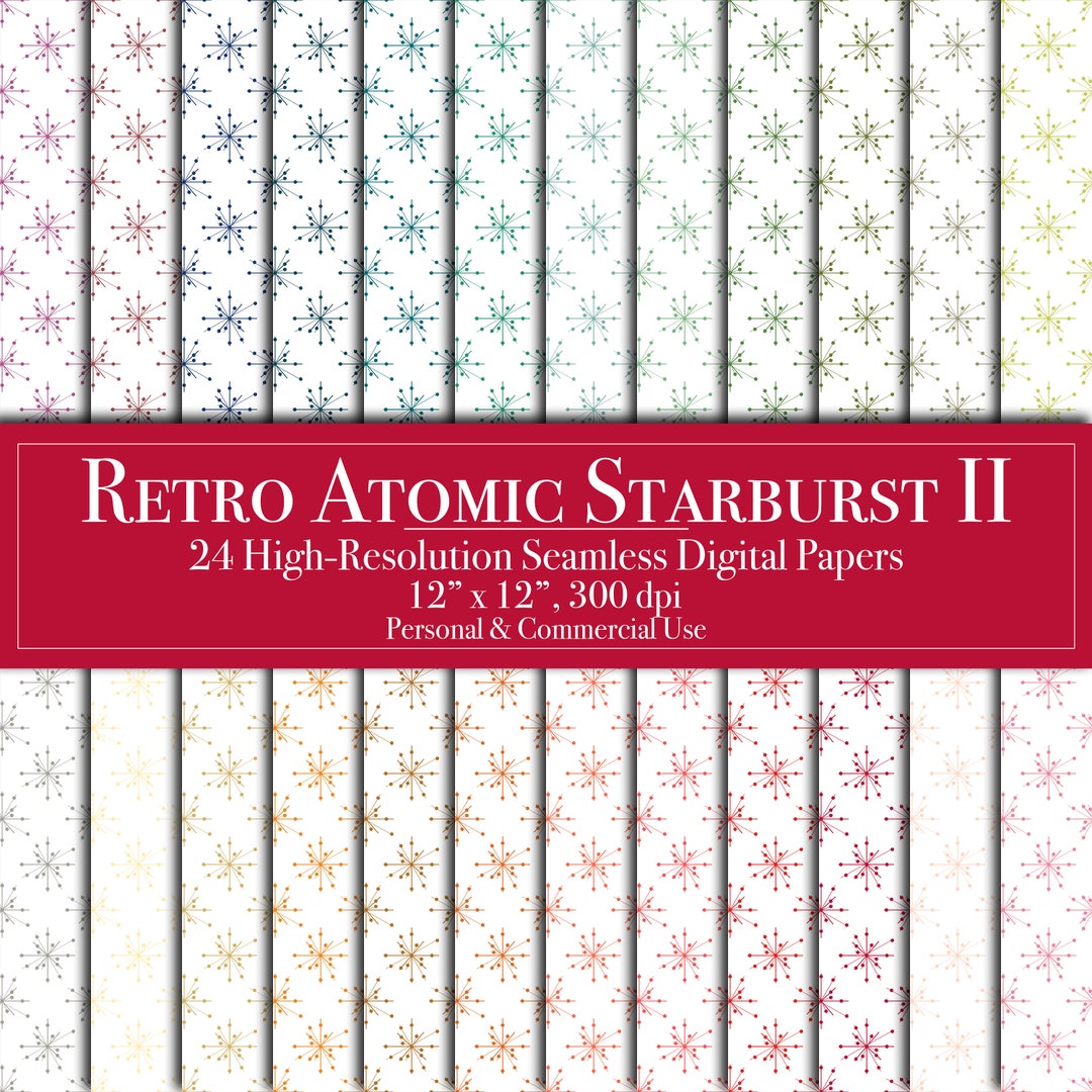1950s Atomic Starburst Digital Paper Set, Seamless Pattern Scrapbook ...