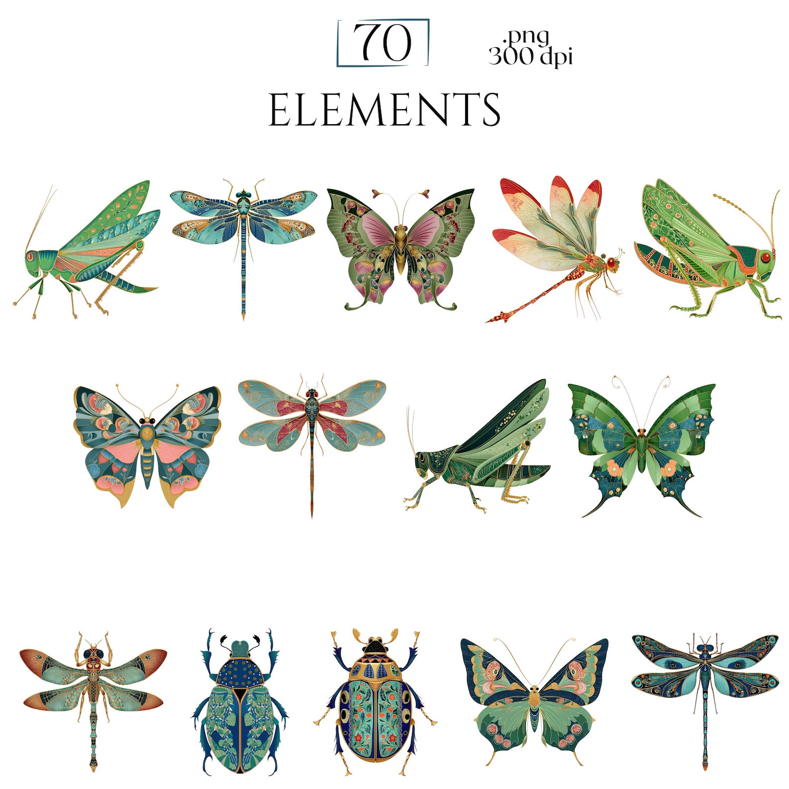 Art Nouveau Bugs Clipart, Ornamental Insect PNG, Vintage Botanical ...