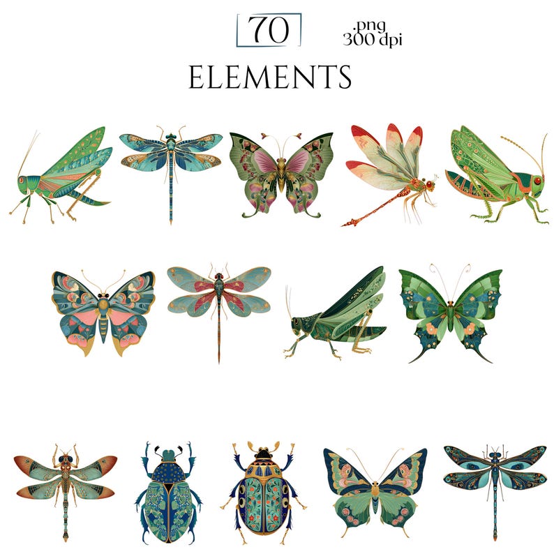 Art Nouveau Bugs Clipart, Ornamental Insect PNG, Vintage Botanical ...