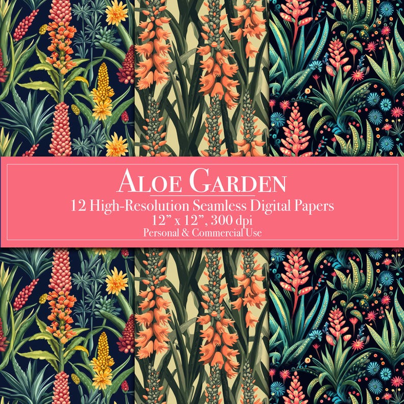 Aloe Garden Digital Paper, Seamless Scrapbook Paper, Commercial Use ...