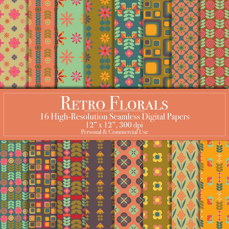 Retro Digital Paper Megabundle Seamless Pattern Scrapbook Paper ...