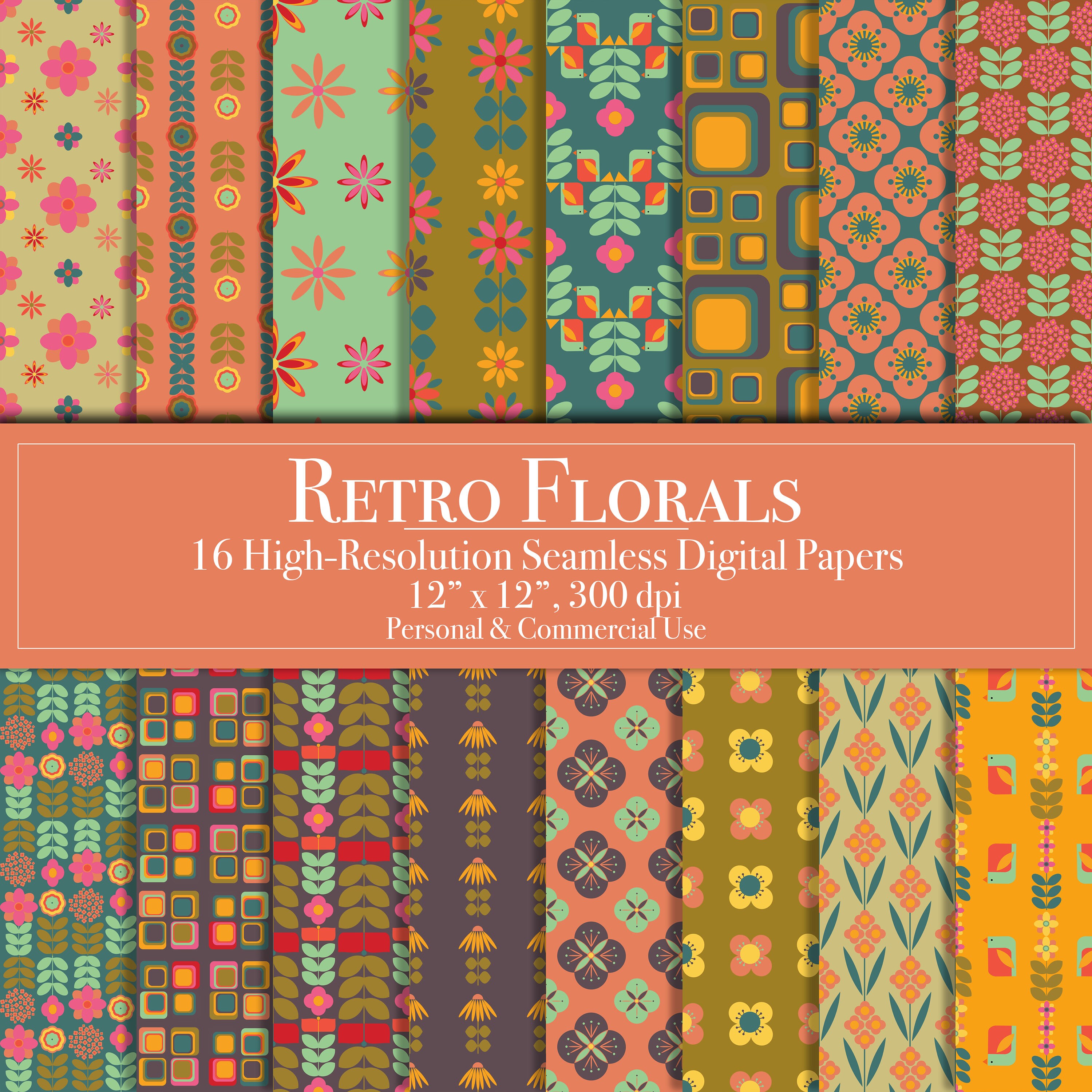 Retro Digital Paper Megabundle Seamless Pattern Scrapbook Paper ...