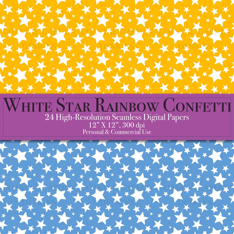 White Star Rainbow Confetti Digital Paper Bundle, Seamless Pattern ...