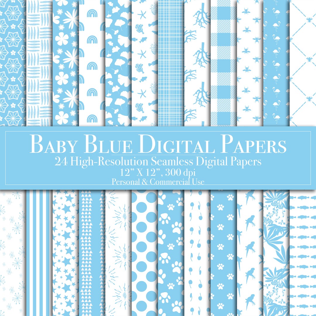 Baby Blue Digital Paper, Seamless Scrapbook Paper Commercial Use ...