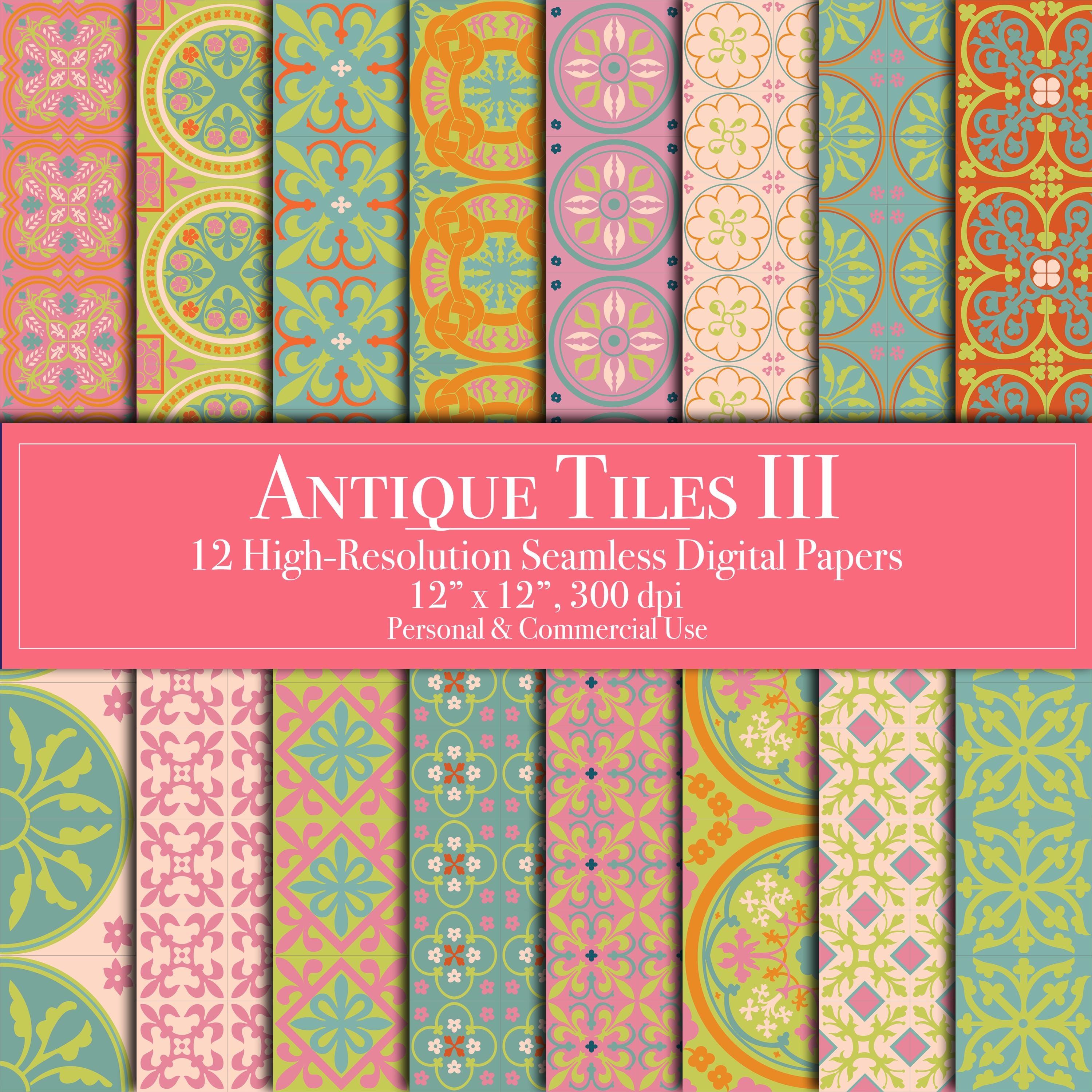 Antique Tiles Digital Paper Mega Bundle, Seamless Pattern Tile Effect ...