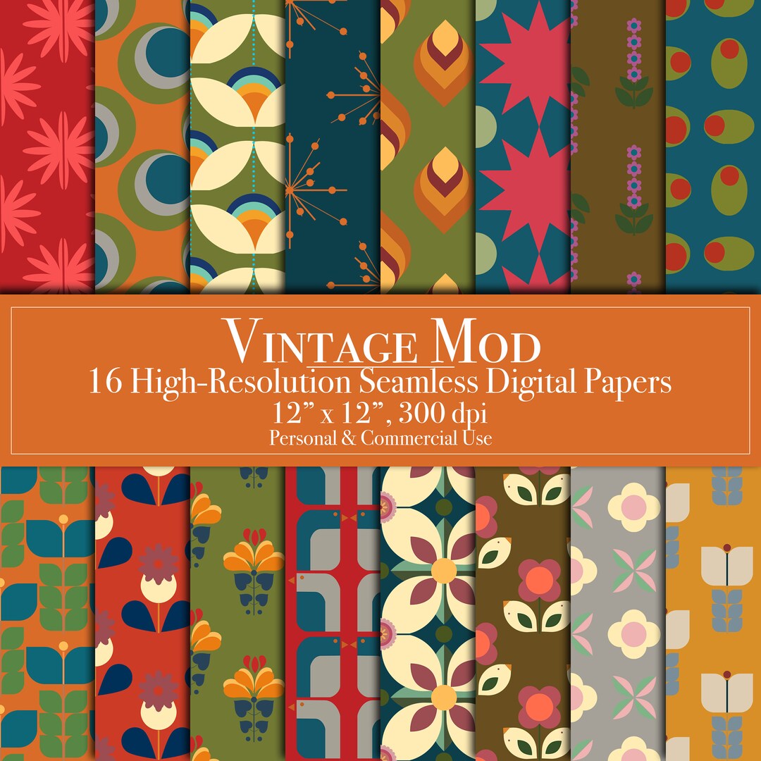 Retro Vintage Digital Papers, Seamless Pattern Scrapbook Paper ...