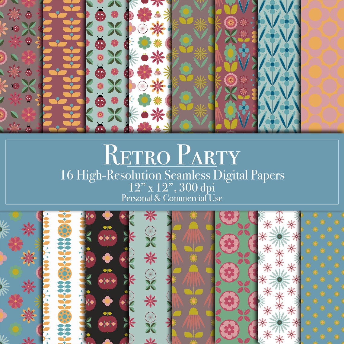 Vintage Retro Digital Papers, Seamless Pattern Scrapbook Paper ...