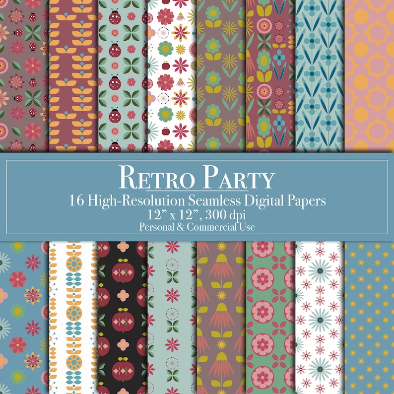 Vintage Retro Digital Papers, Seamless Pattern Scrapbook Paper ...