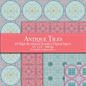 Antique Tiles Digital Paper Bundle, Seamless Patterns, Scrapbook Paper ...