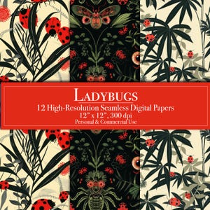 Ladybug Digital Papers, Floral Seamless Digital Scrapbook Patterns ...