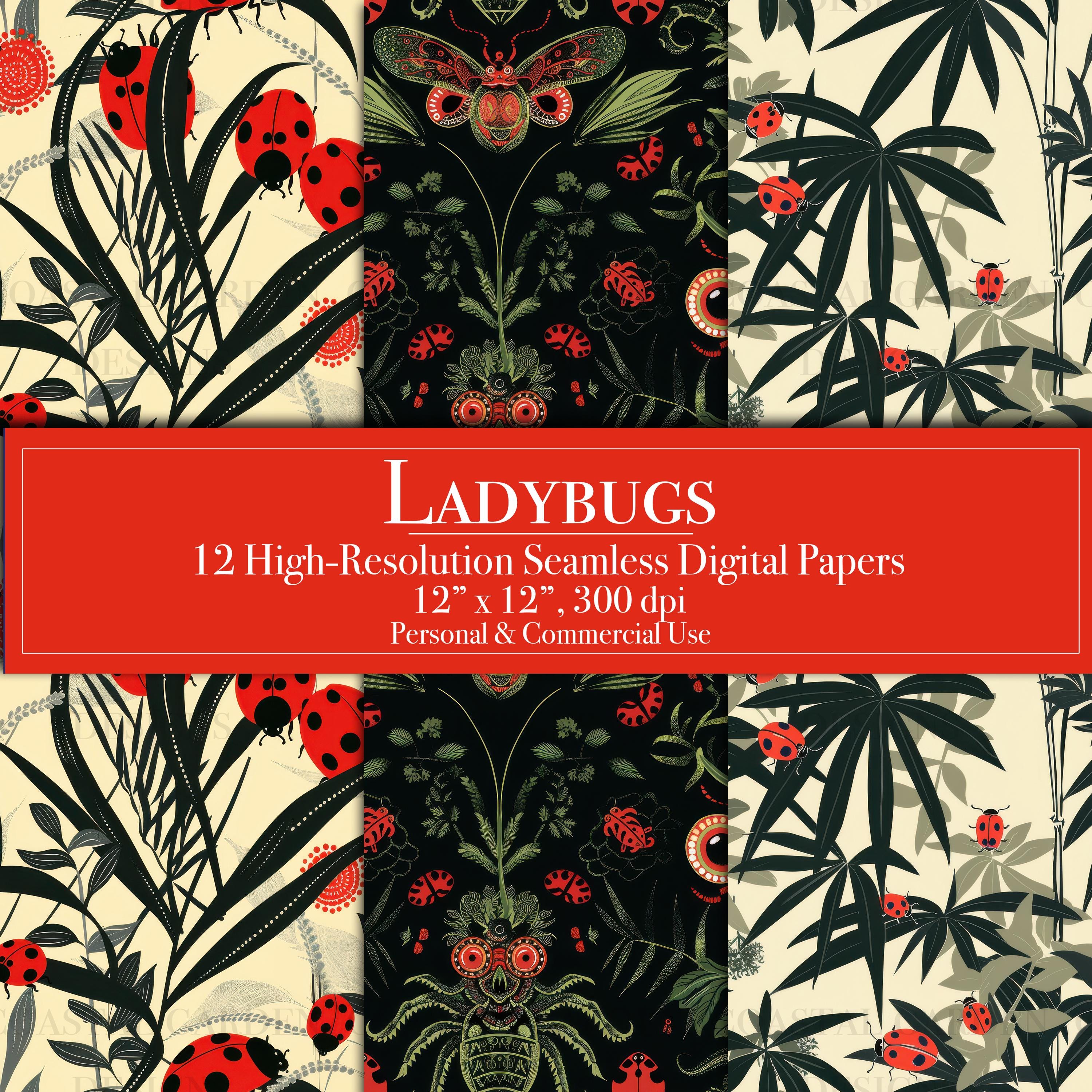 Ladybug Digital Papers, Floral Seamless Digital Scrapbook Patterns ...