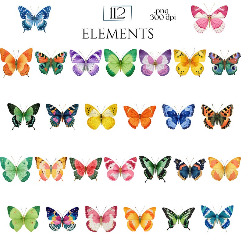 Watercolor Butterflies Clipart, Butterfly PNG Files, Garden Insect ...
