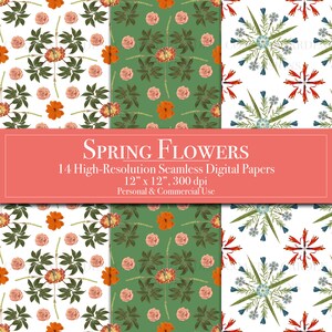 Spring Flowers Digital Paper Bundle, Seamless Patterns Scrapbook Paper ...