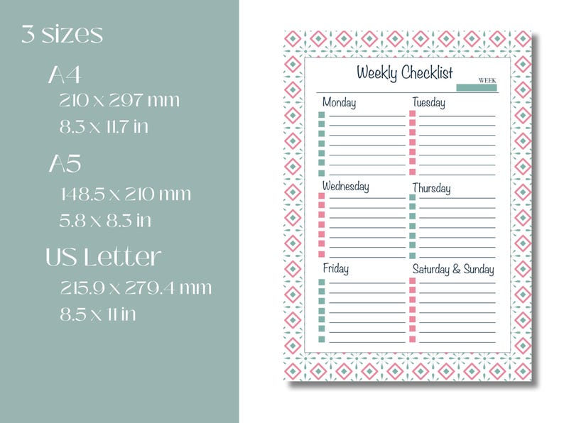 Boho Printable Weekly Checklist Template, Groovy Retro Theme, Blank ...