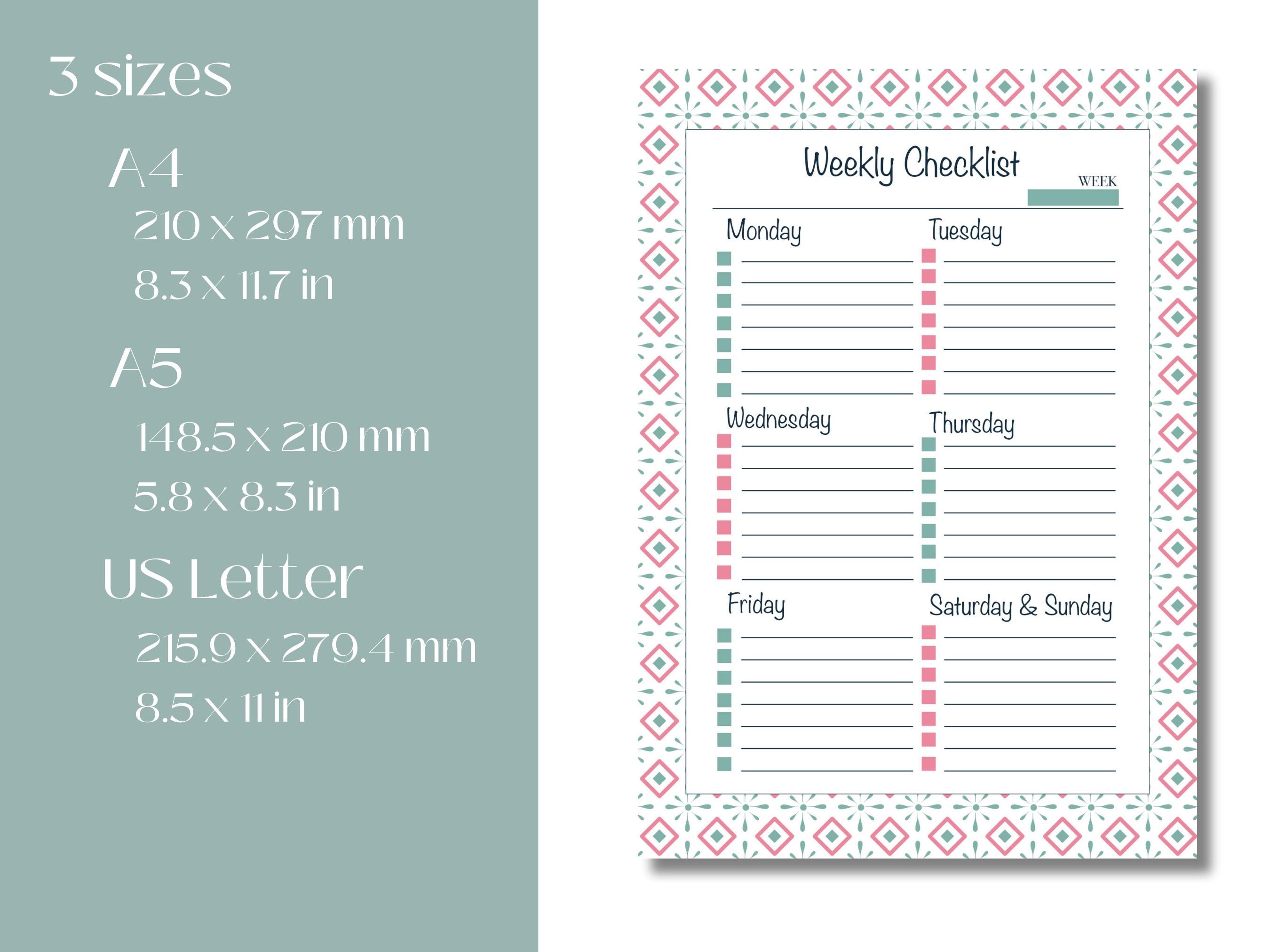 Boho Printable Weekly Checklist Template, Groovy Retro Theme, Blank ...