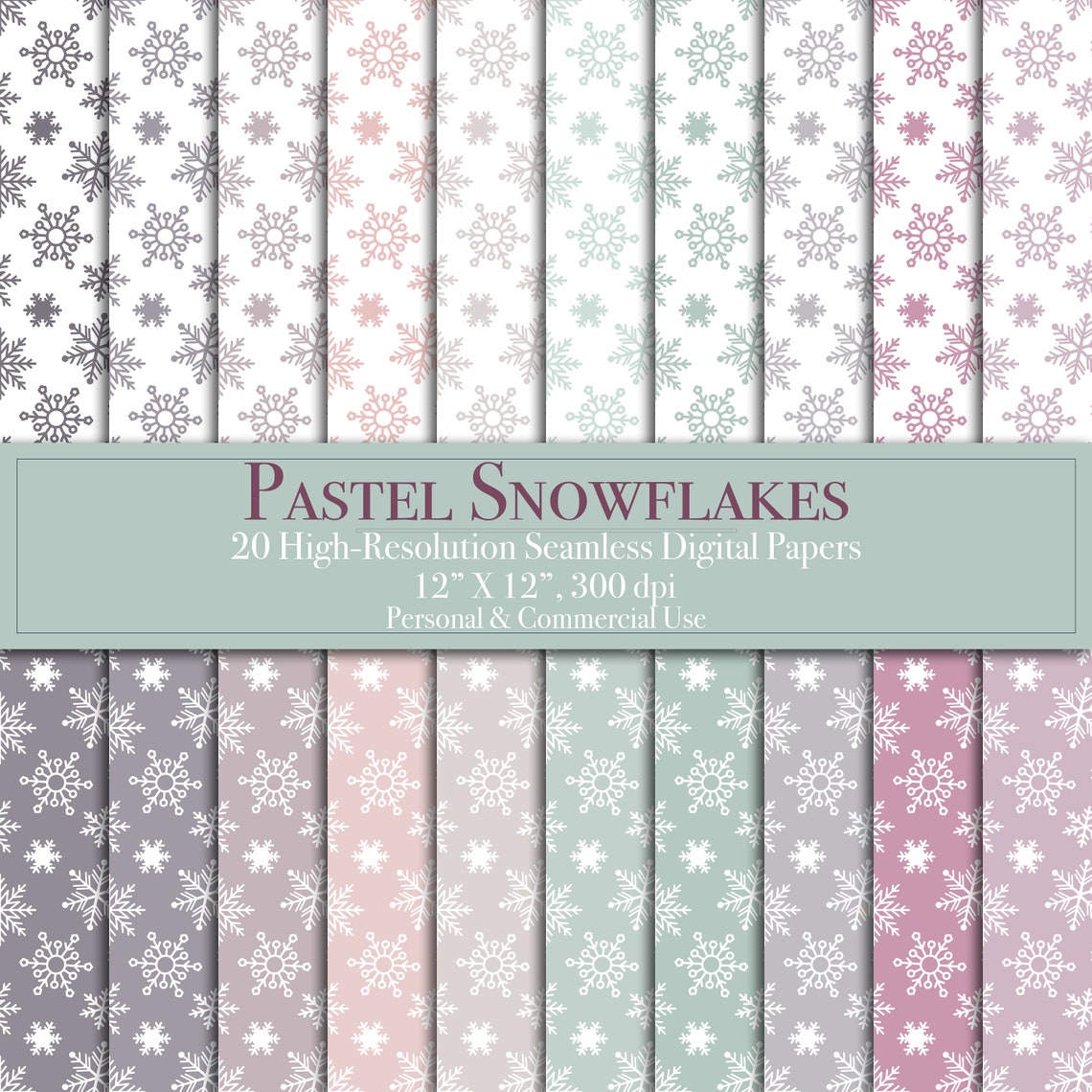 Pastel Snowflakes Digital Paper Bundle, Seamless Pattern Set, Scrapbook ...