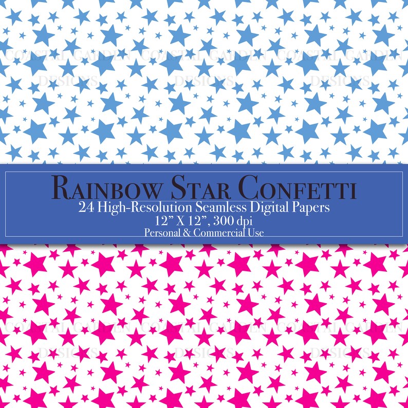 Rainbow Star Confetti Digital Paper Bundle, Seamless Pattern Set ...