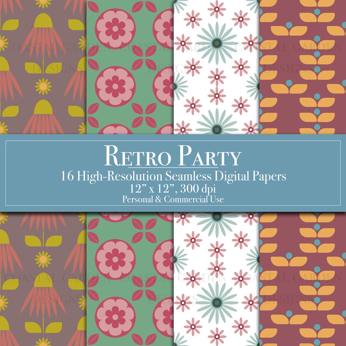Vintage Retro Digital Papers, Seamless Pattern Scrapbook Paper ...