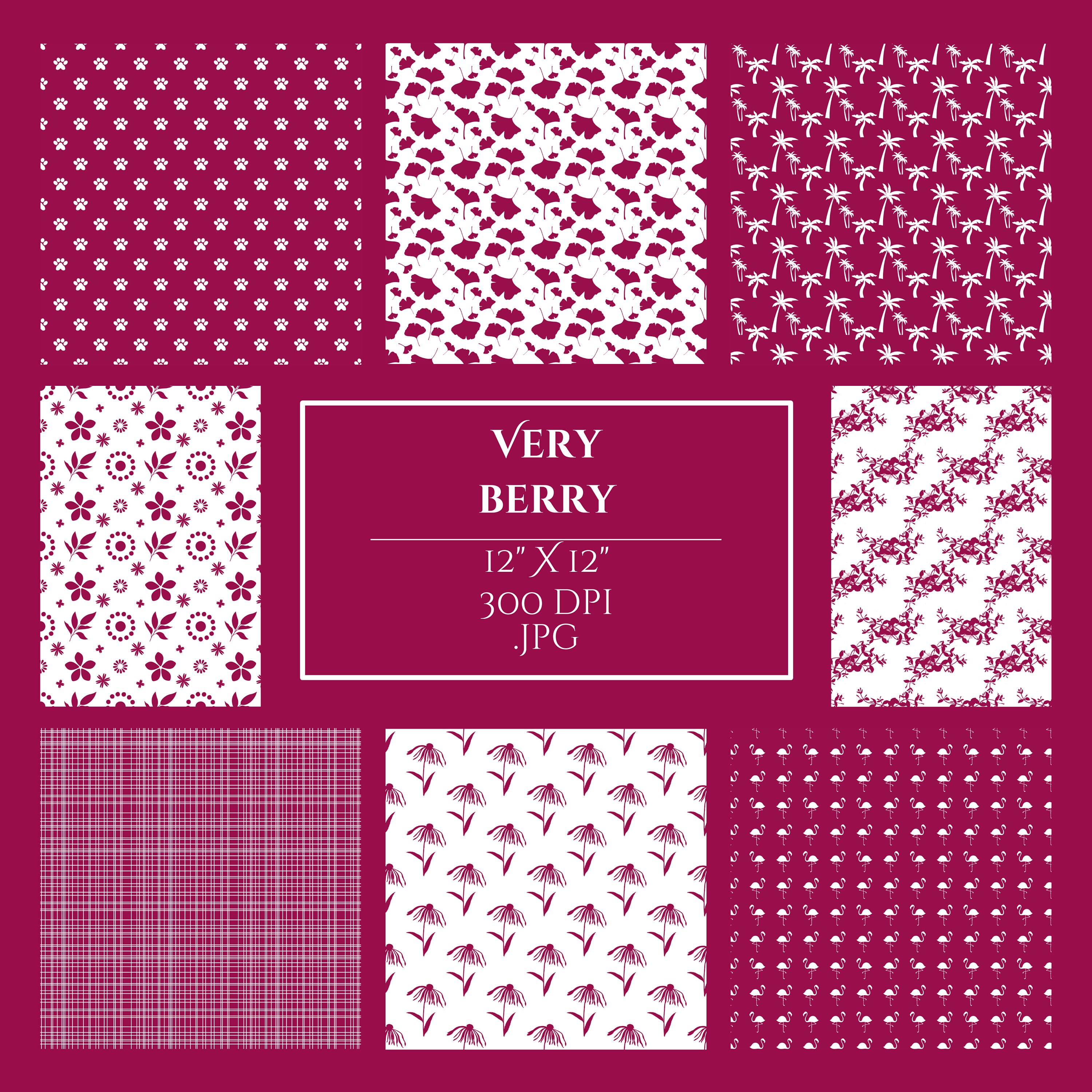 Raspberry Berry Digital Paper Bundle, Seamless Pattern, Scrapbook Paper ...