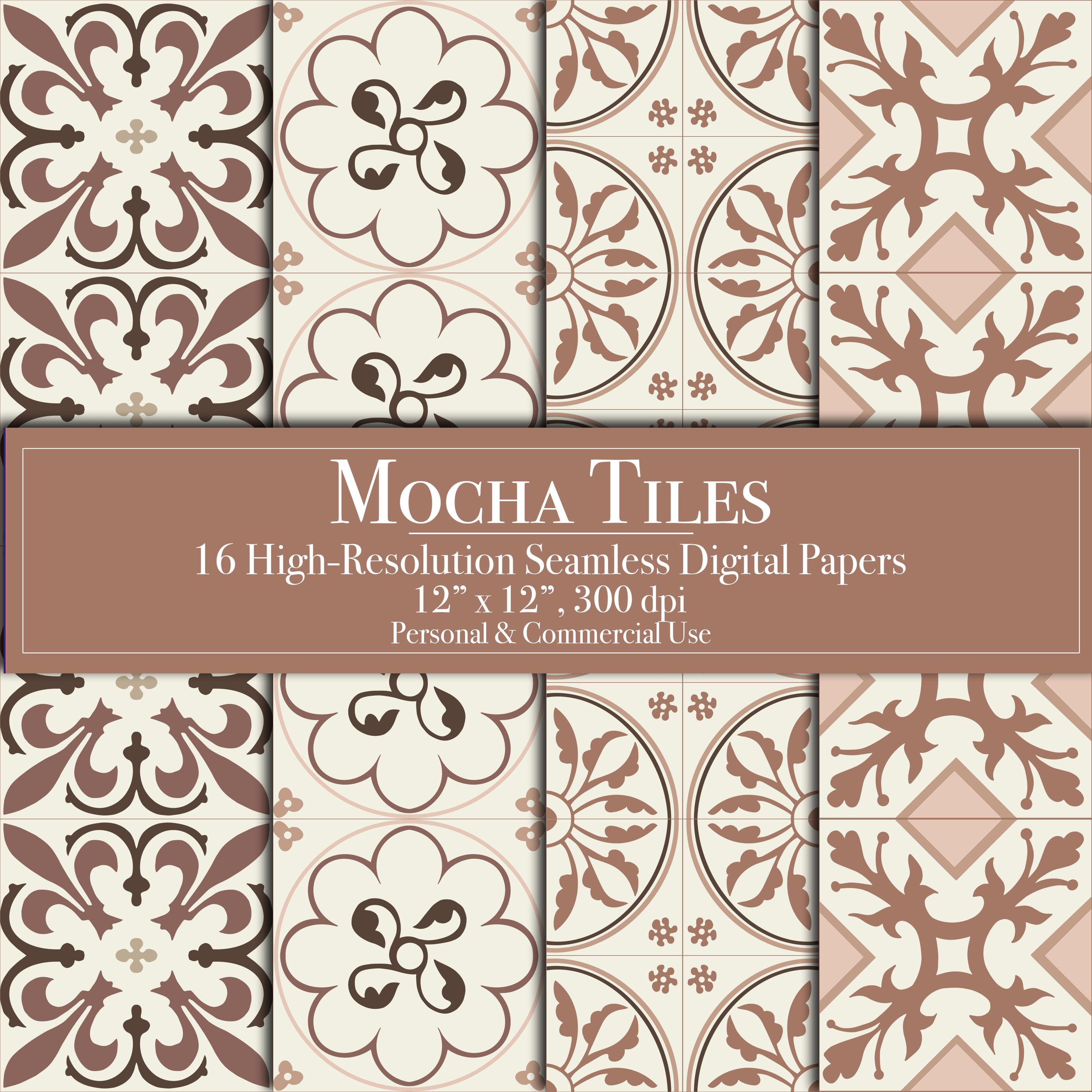 Mocha Brown Tiles Digital Paper Bundle, Seamless Patterns, Scrapbook ...